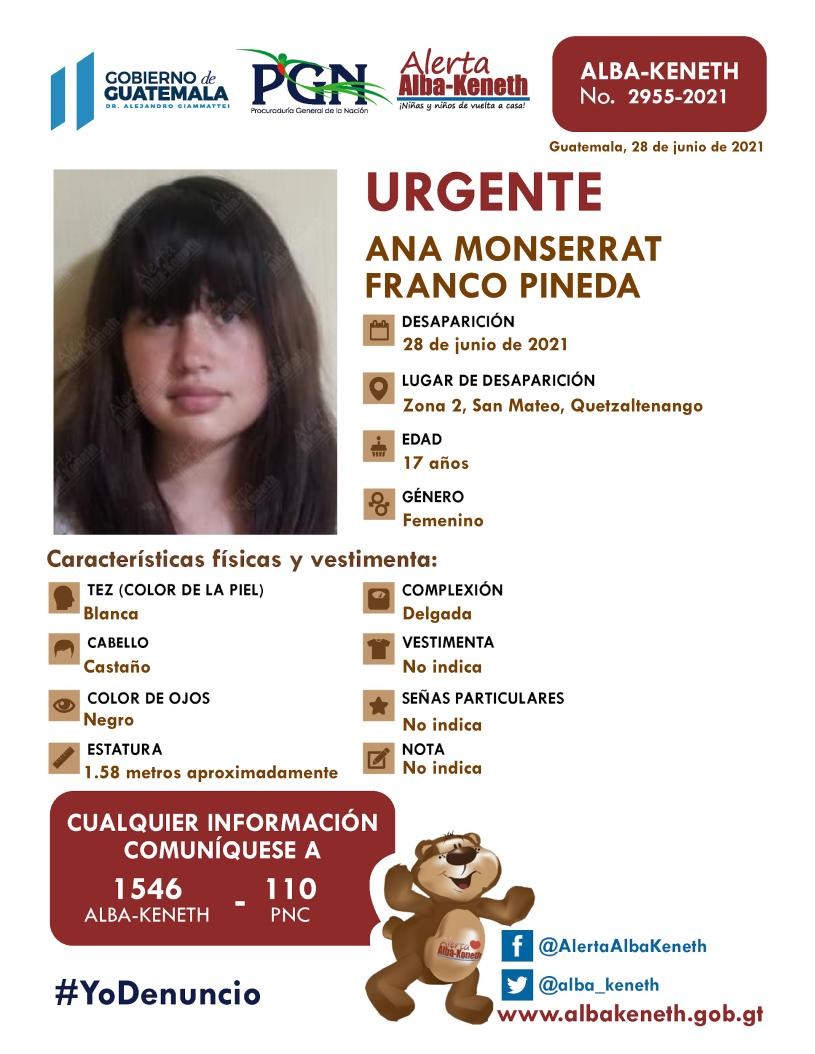 Siguen en busca de Ana Montserrat Franco Pineda