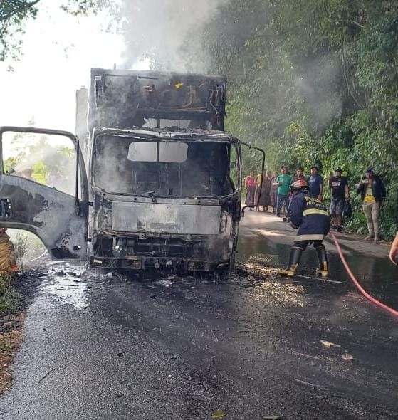 Un camión es consumido por las llamas